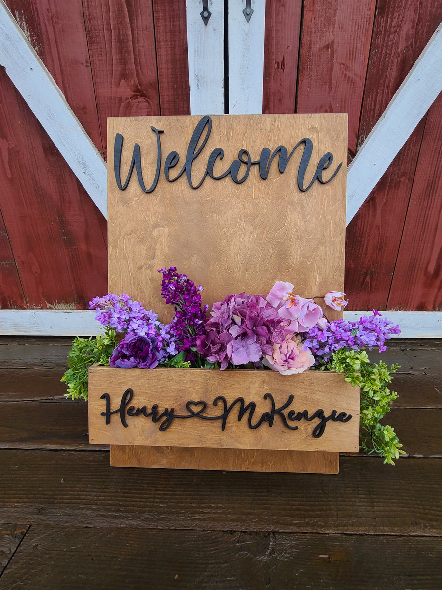 Personalized Welcome Sign with Flower Box - MADE IN THE USA ...