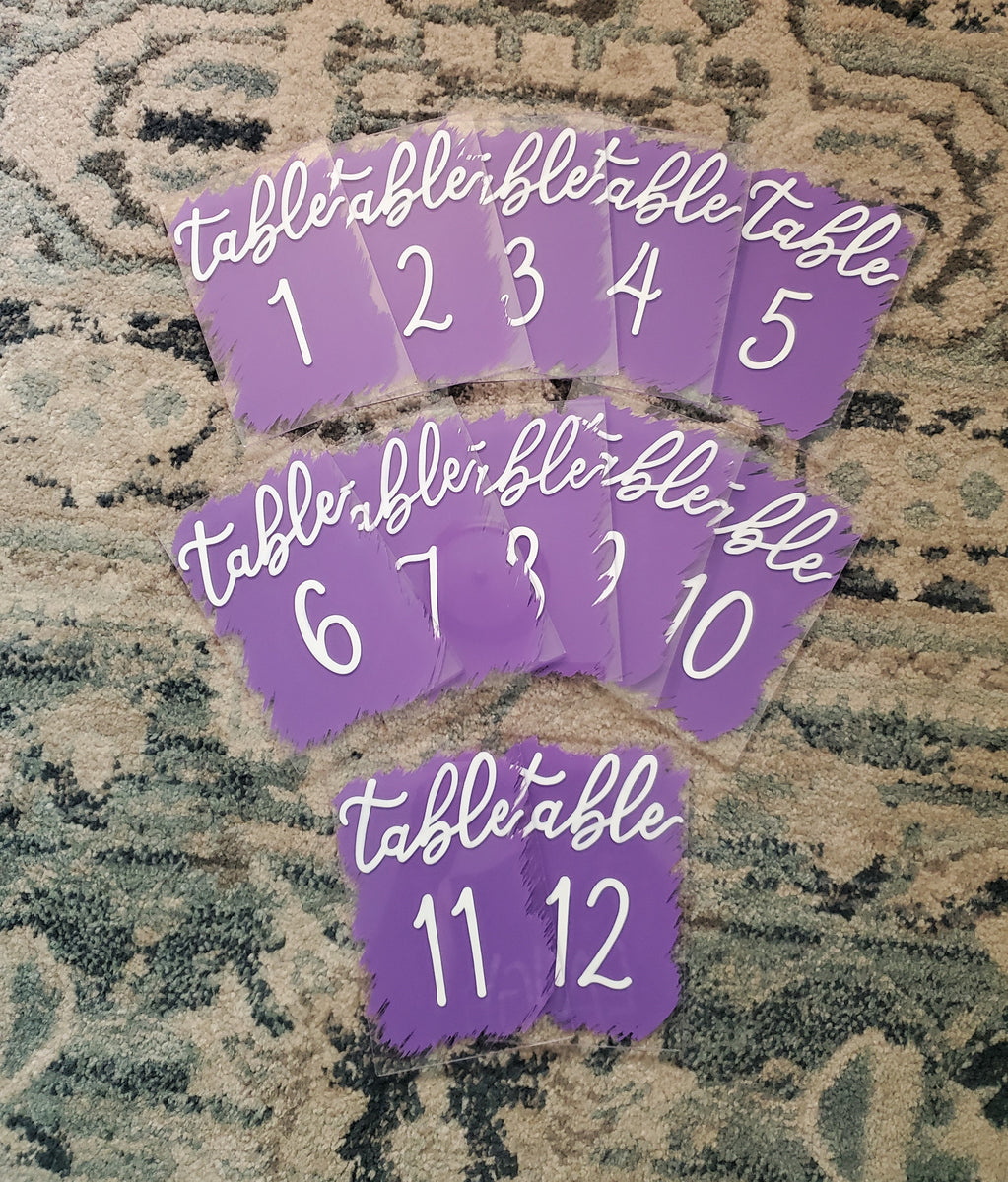 Brush stroke painted back acrylic table numbers -Acrylic Signs by ...